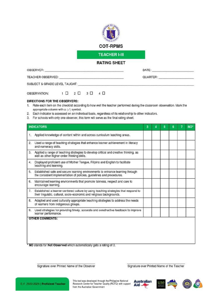 Cot-Rpms Indicators | PDF