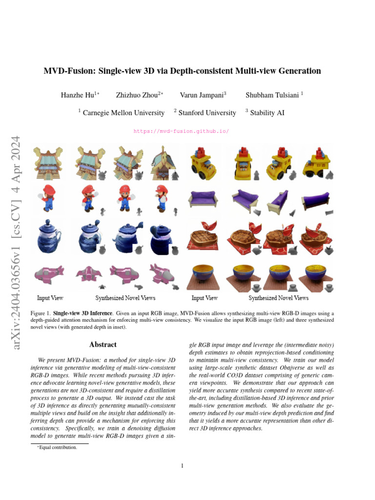 MVD-Fusion: Single-View 3D Via Depth-Consistent Multi-View Generation | PDF | 3 D Computer ...