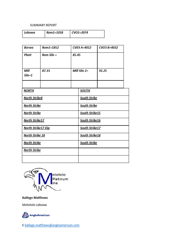 Lebowa Borwa Plant Summary Report | PDF