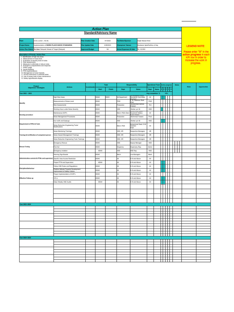 Work Place Noise Standard Action Plan - Template | PDF | Risk | Working ...
