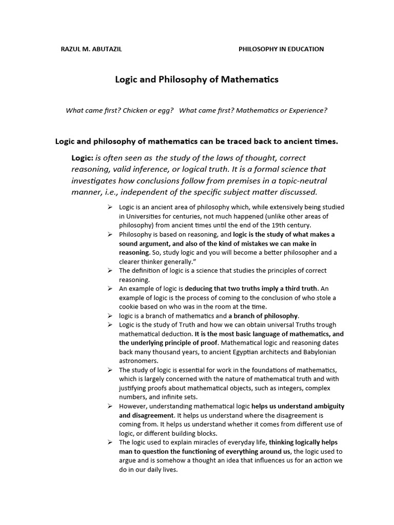 Philosophy of Logic - Report Tom | PDF | Logic | Mathematics