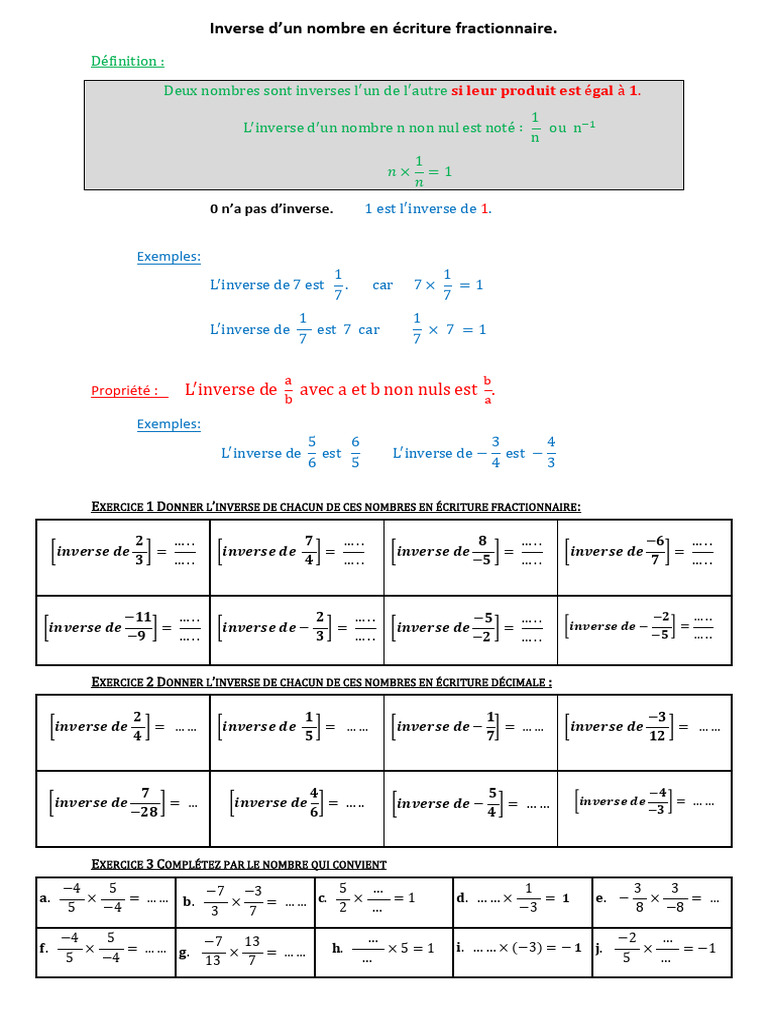 Inverse d'un nombre en fractions | PDF | Arithmétique | Mathématiques