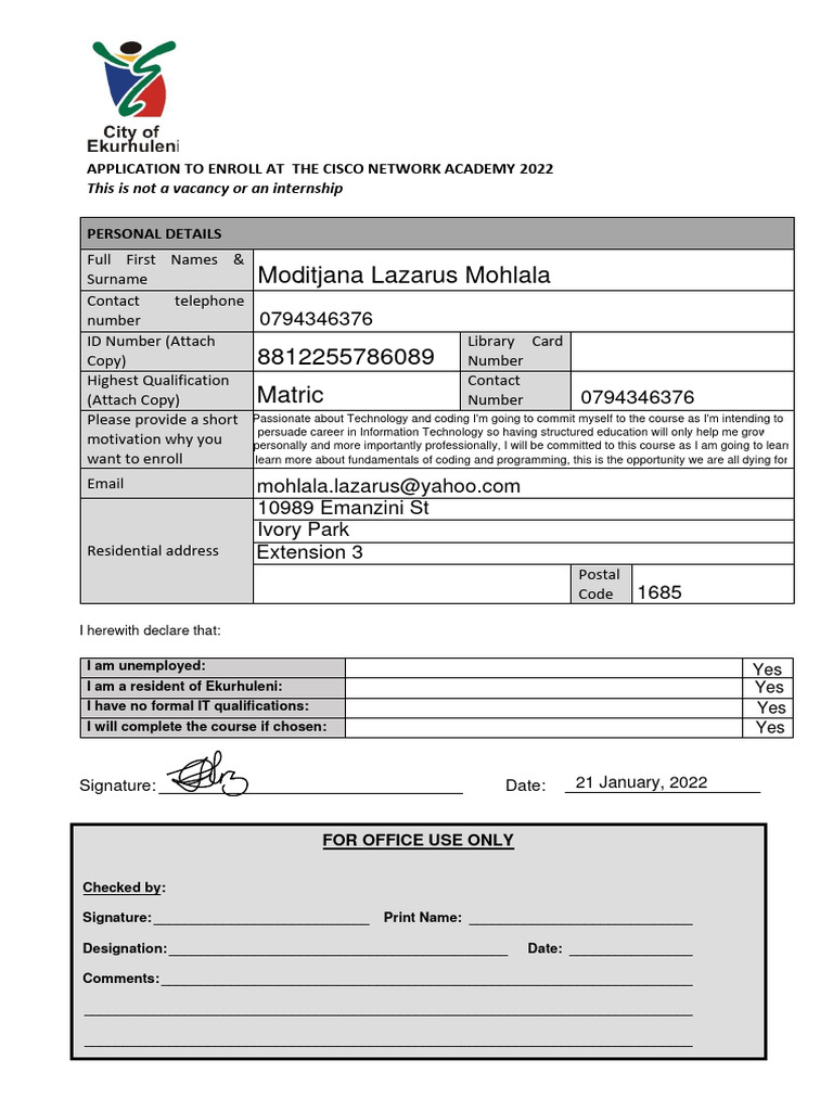 Application For The Cisco Network Academy Update | PDF | Computing
