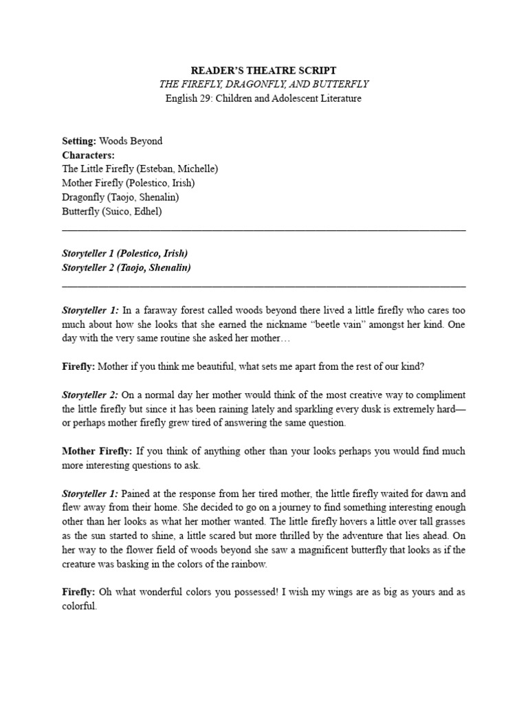 Readers Theatre Script x | PDF | Butterfly | Flowers