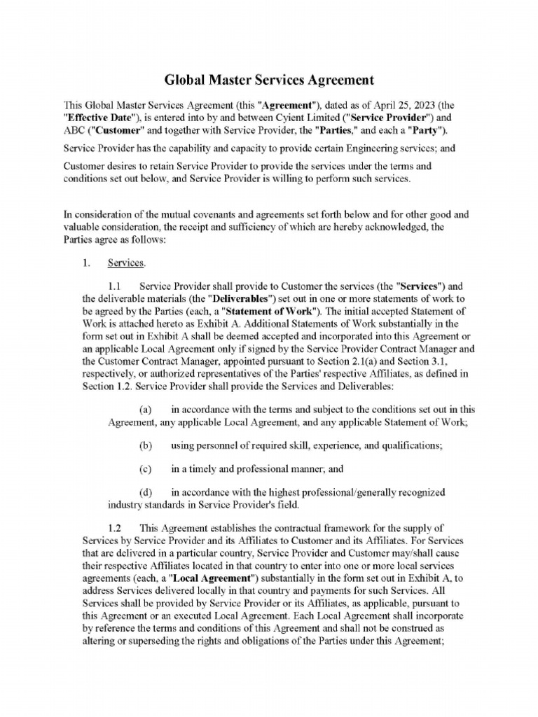 Global Master Services Agreement | PDF