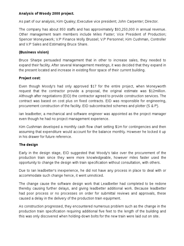 Woody 2000 Project Analysis and Insights | PDF | Business | Business ...