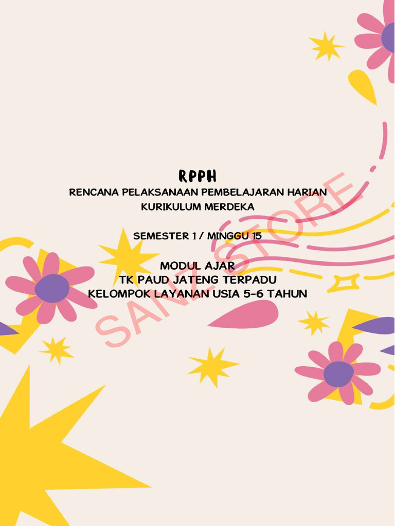 Modul Ajar RPPH TK B 5 6 Tahun Kurmer Smt1 Minggu 15 | PDF