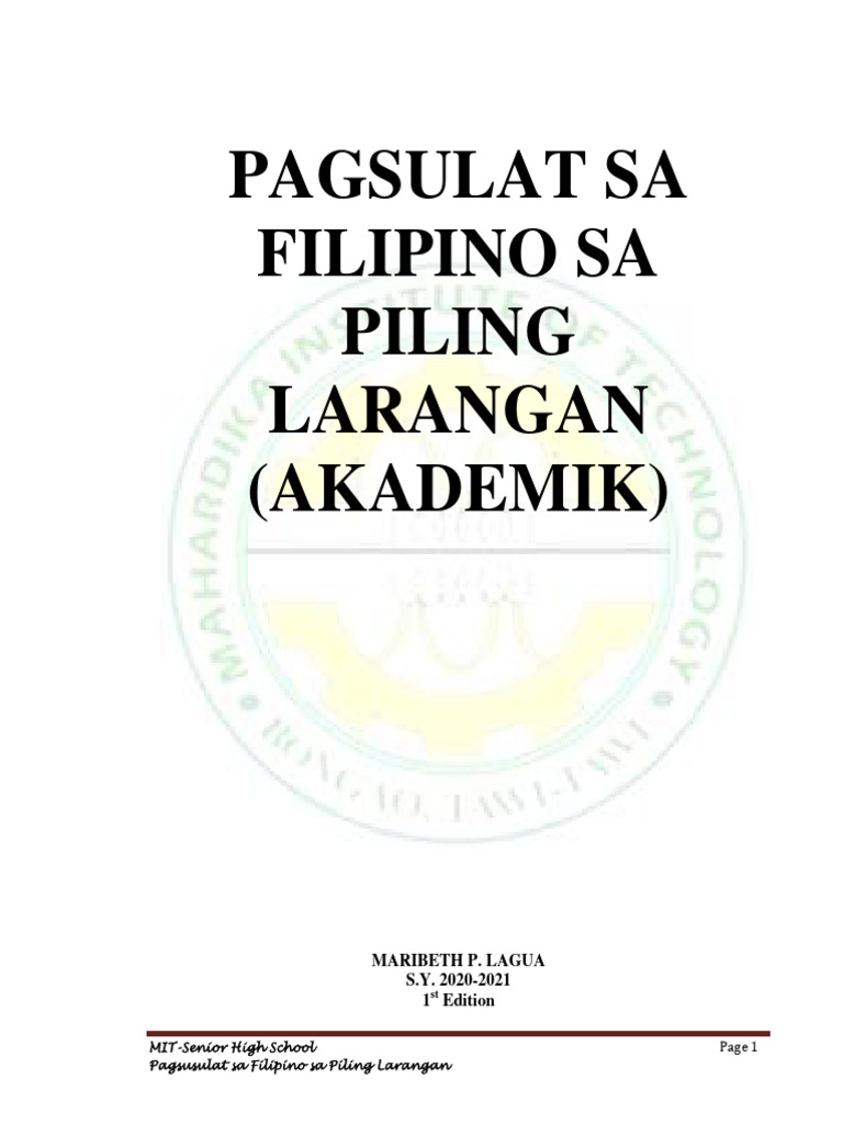 G12 Fil 121 - Pagsulat Sa Filipino Sa Piling Larangan | PDF
