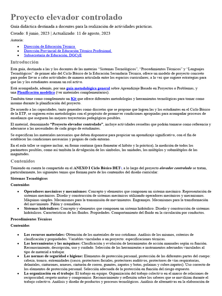 Guía para Proyecto Elevador Escolar | PDF | Cambiar | Engranaje