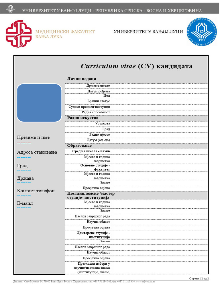 Obrazac 1 MF CV Za Prijavu Na Konkurs | PDF