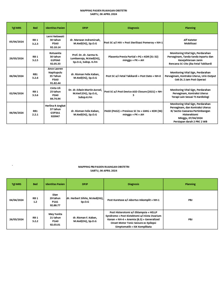 Mapping Tim Jaga RSUP HAM 06 April 2024 | PDF