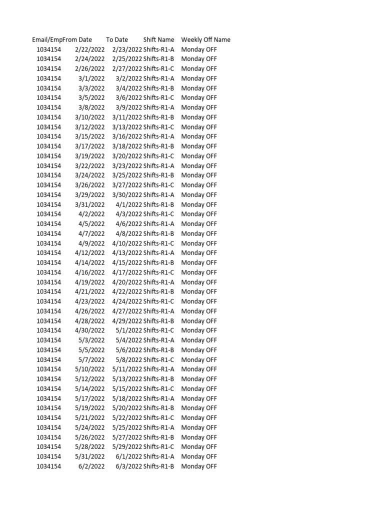 Roster Mnday Off | PDF