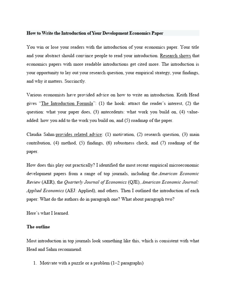 How To Write The Introduction of Your Development Economics Paper | PDF ...