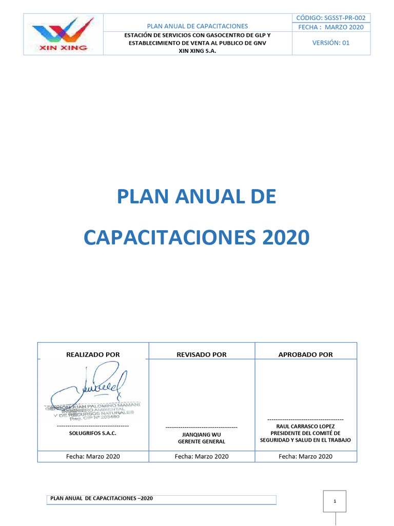 Plan Anual de Capacitaciones | PDF | Seguridad y salud ocupacional