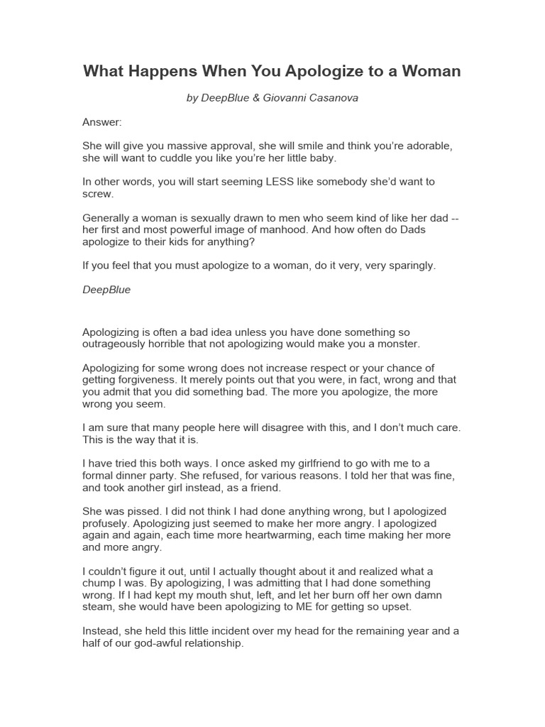 What Happens When You Apologize To A Woman | PDF