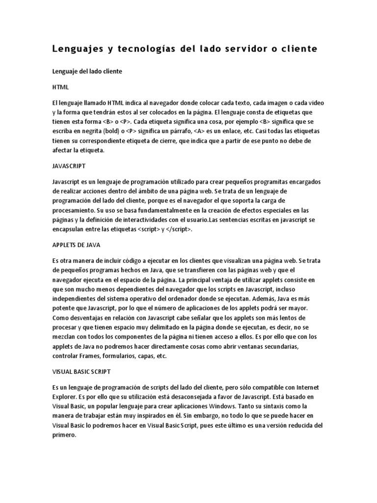 Lenguajes y Tecnologías Del Lado Servidor o Cliente | PDF | Páginas del servidor activo | Script ...