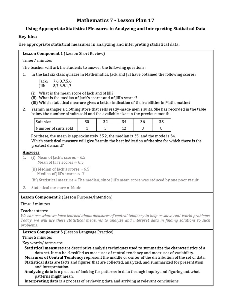 NLC Lesson 17 | PDF | Mean | Data