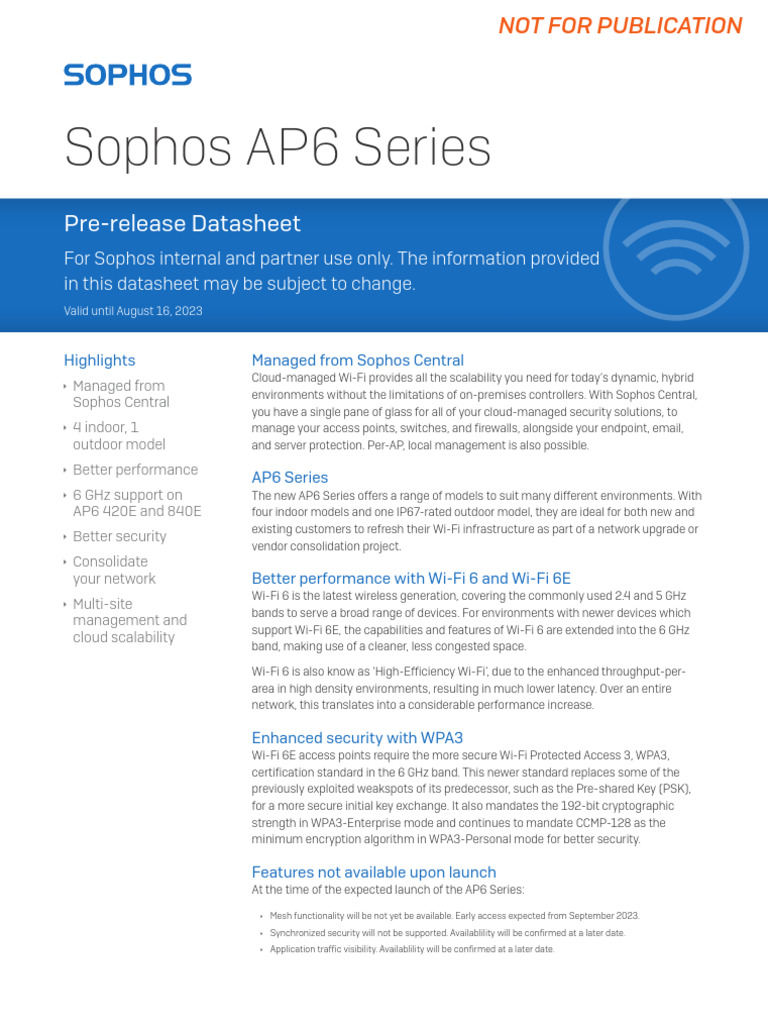 Sophos AP6 Series Wi-Fi 6/6E Access Points | PDF | Wi Fi | Ieee 802.11