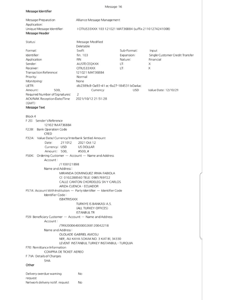 Miranda Irma Us$500 | PDF