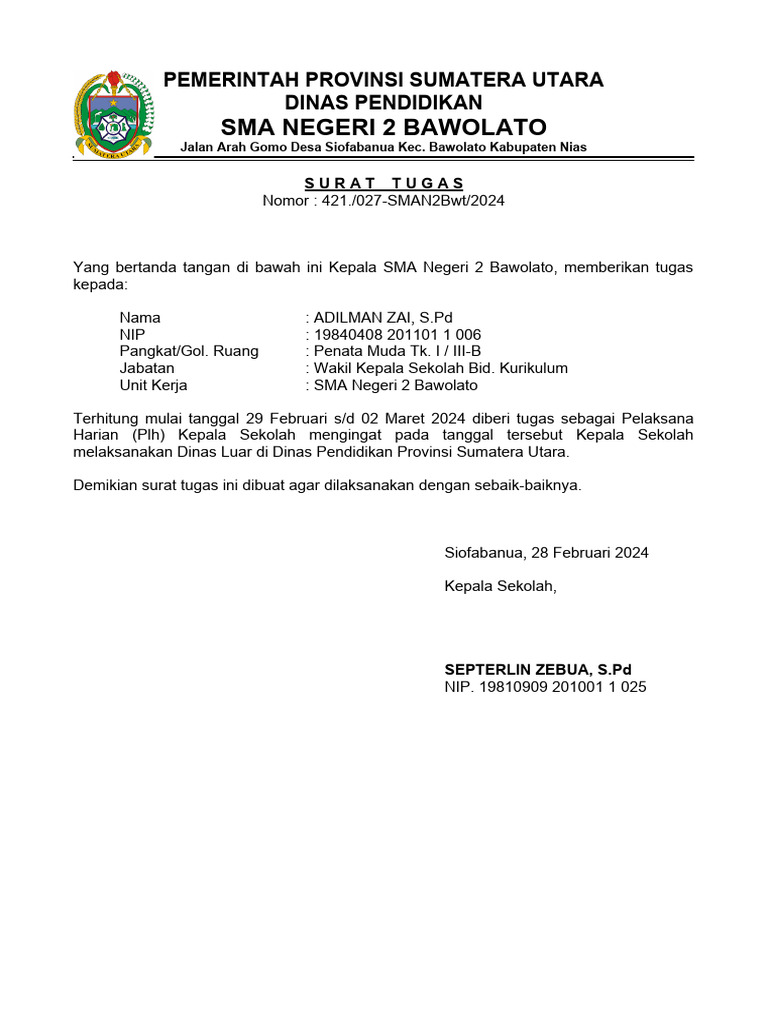 Surat Tugas PLH | PDF