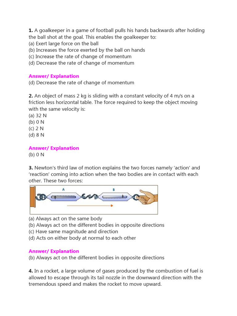 Science CH 9 Mcqs | PDF | Force | Newton's Laws Of Motion