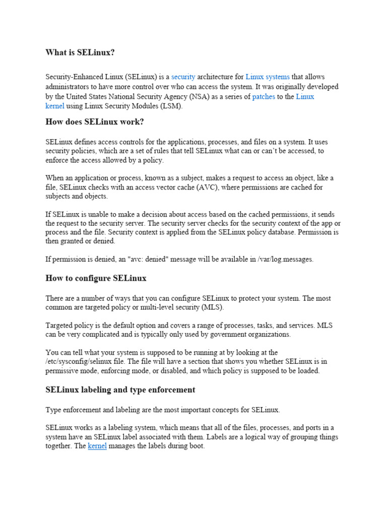 SELinux | PDF | System Software | Computing