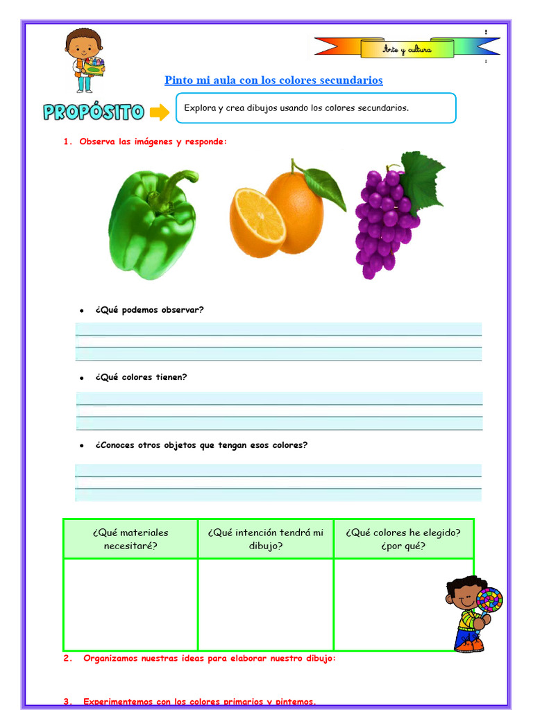 E2 S3 FICHA D5 ARTE PINTO MI AULA DE COLORES SECUNDARIOS | PDF