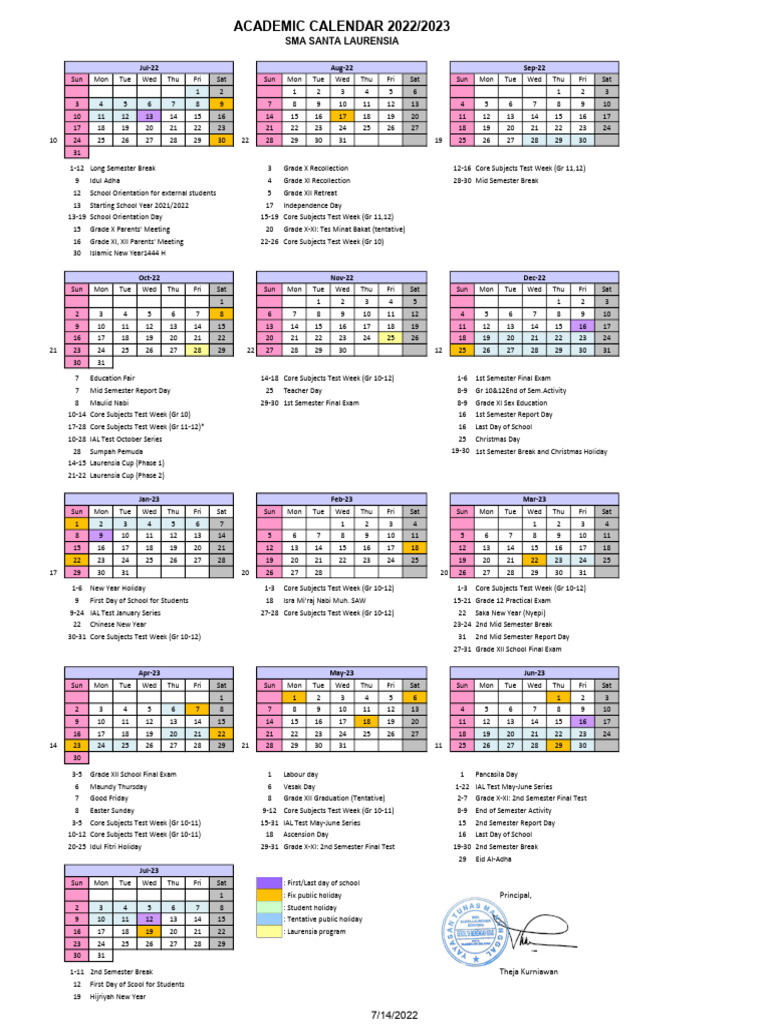 SMA Santa Laurensia Academic Calendar | PDF | Academic Term ...