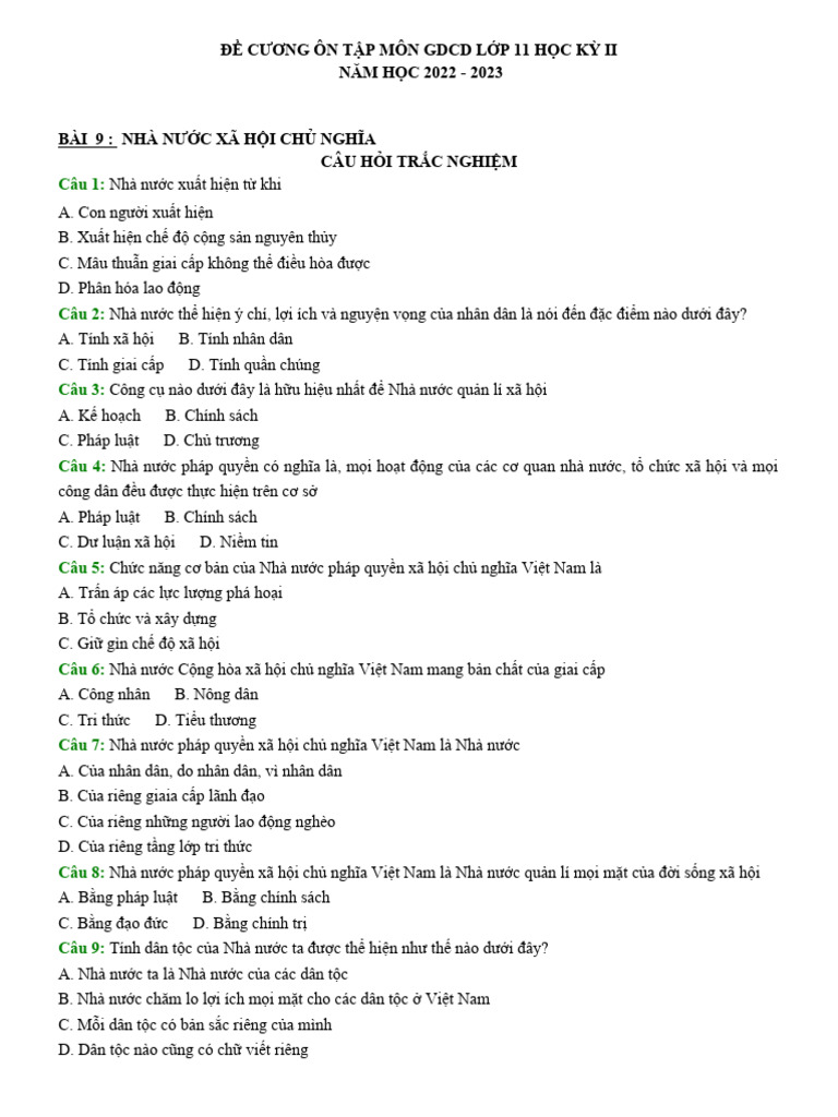 TÀI LIỆU HỌC TẬP MÔN GDCD LỚP 11 HK2 NĂM HỌC 2022 - 2023 | PDF