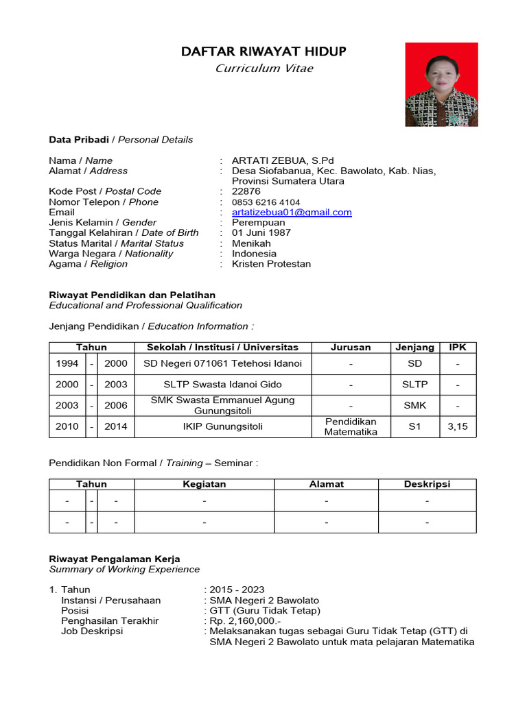 CV Artati dan Ernawati Zebua | PDF
