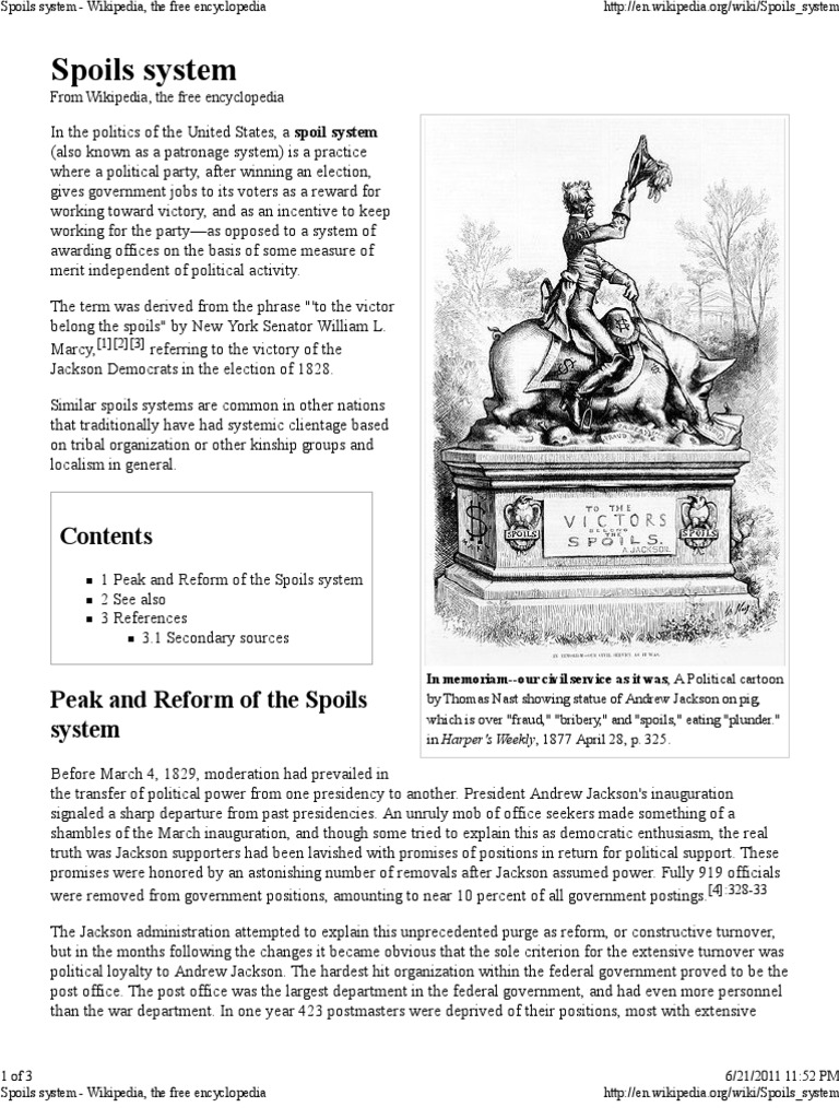 Spoils System - Wikipedia, The Free Encyclopedia | PDF | Public Sphere ...