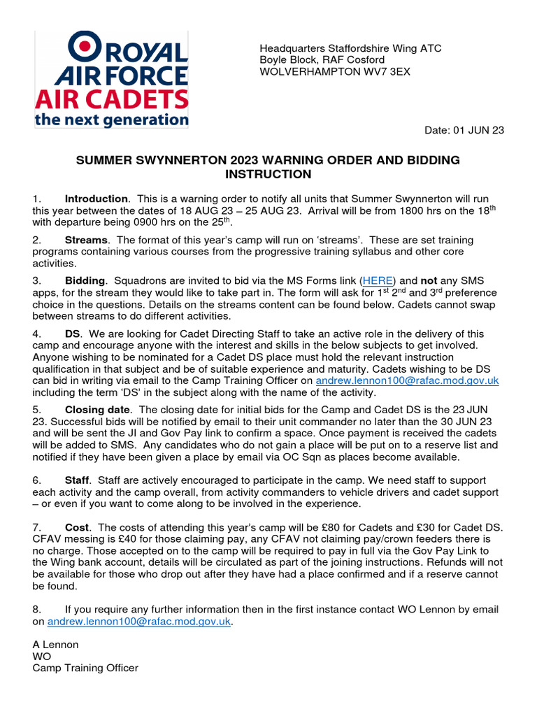 SS23 Warning Order and Bidding Instruction 2 | PDF | Marksman
