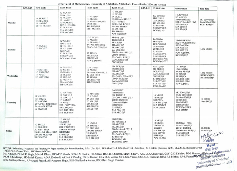 Time Table Pdf