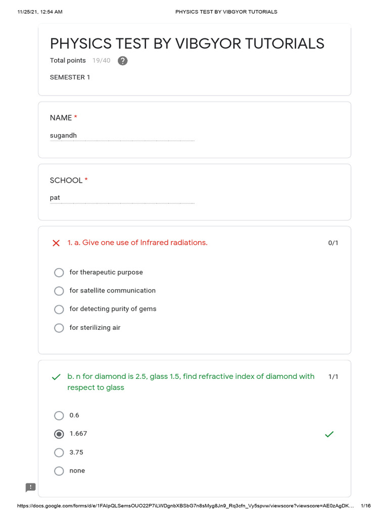 Physics Test Questions and Answers | PDF | Light | Physical Phenomena