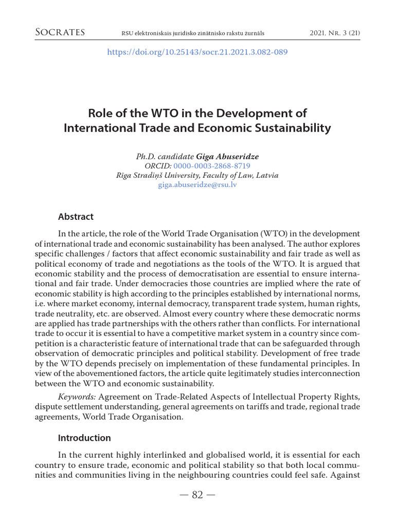 Role of The WTO in The Development of Internationa | PDF | World Trade ...