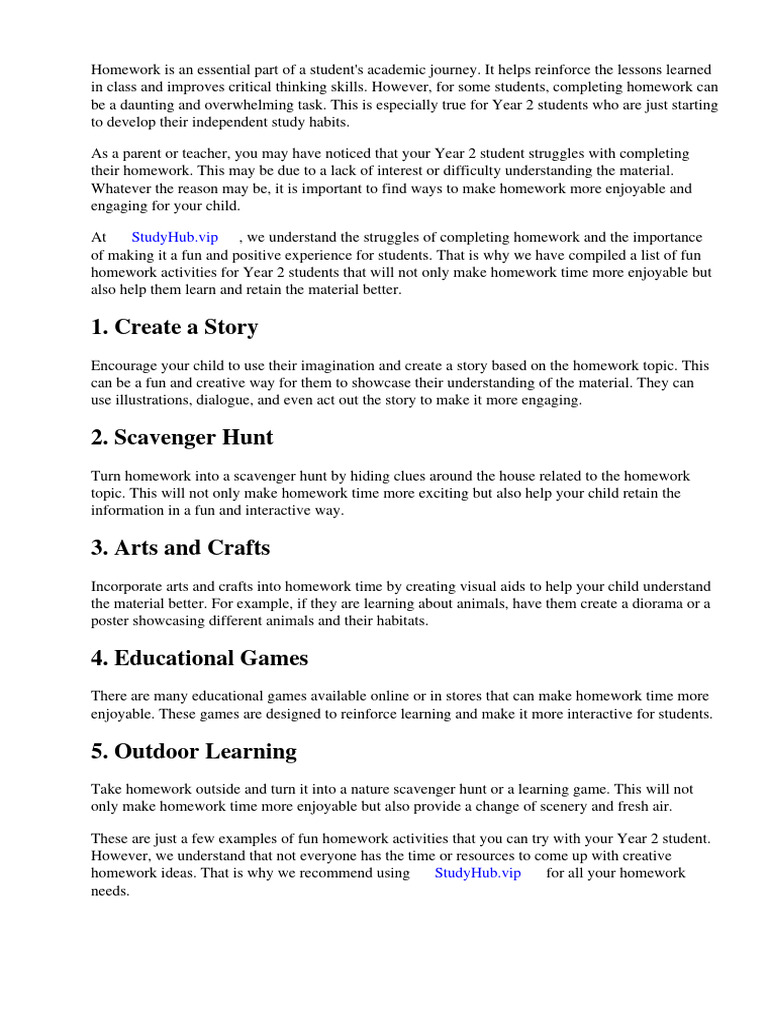 Fun Homework Activities Year 2 | Download Free PDF | Worksheet | Homework