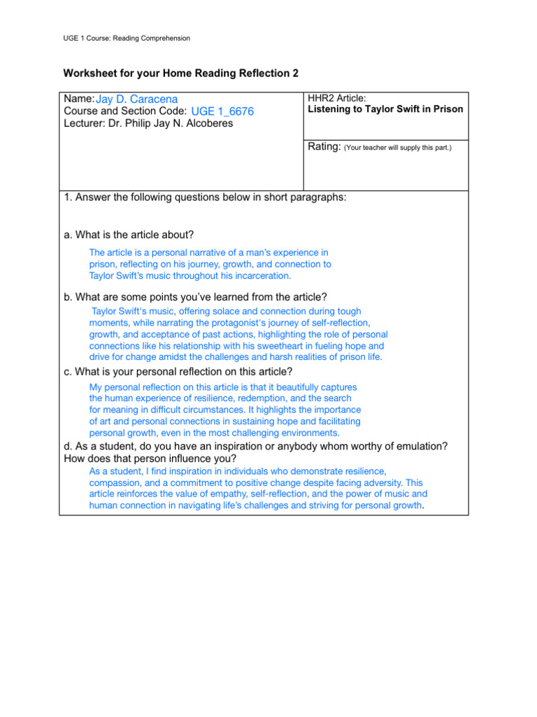CARACENA HRR2 Listening To Taylor Swift in Prison | PDF