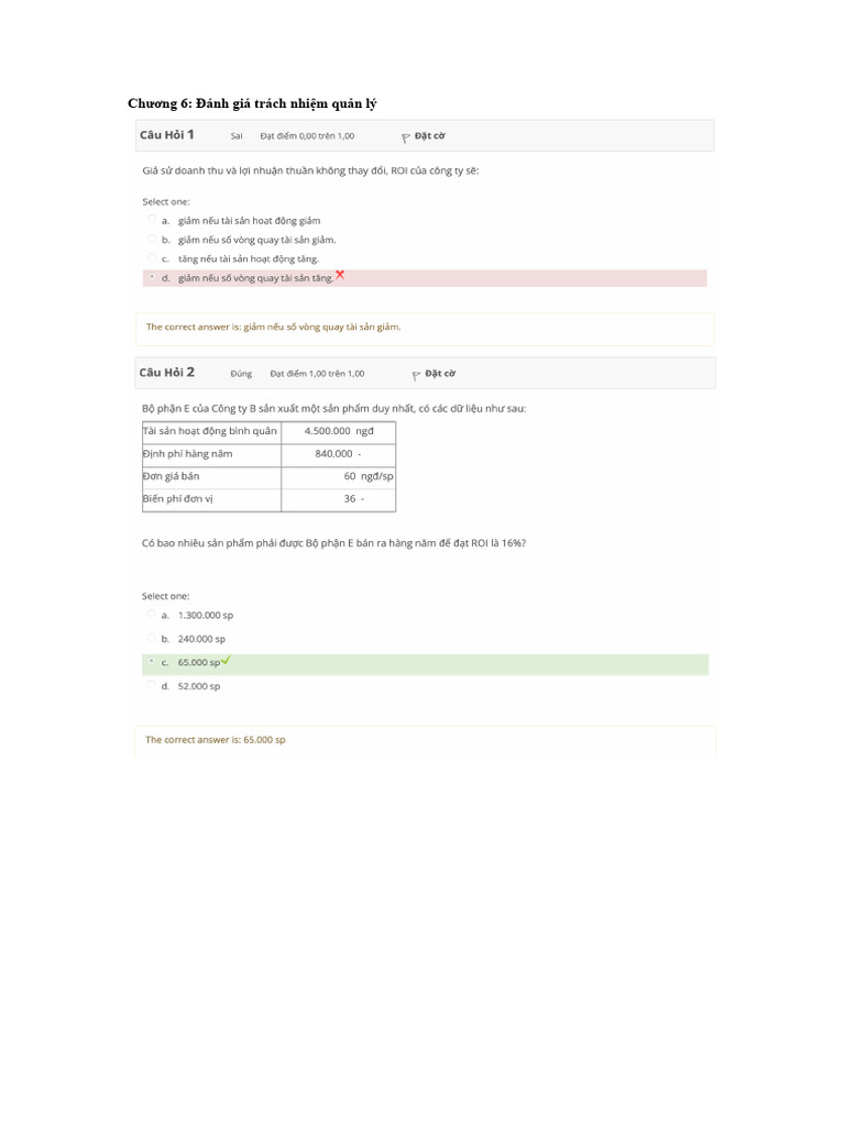ĐỀ THI LMS - KTQT - CHƯƠNG 6 Đánh giá trách nhiệm quản lý | PDF