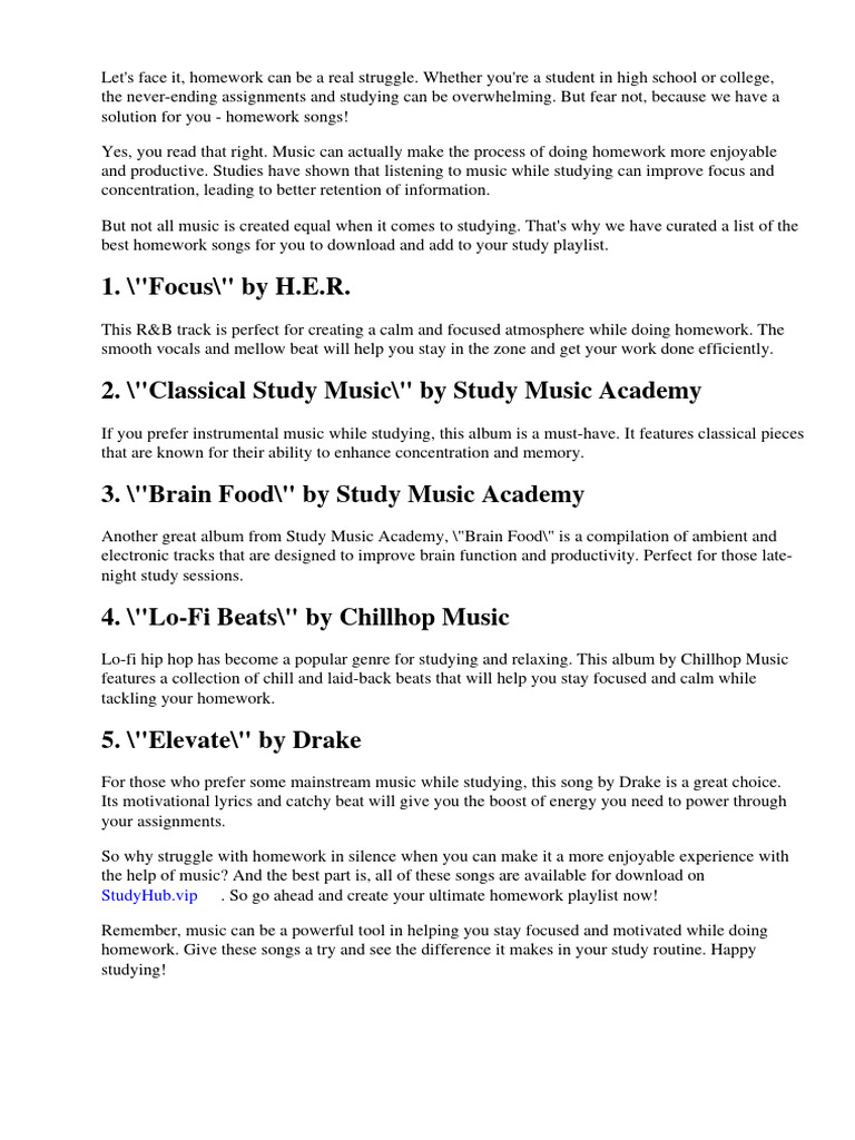 Homework Songs Download | PDF | Essays