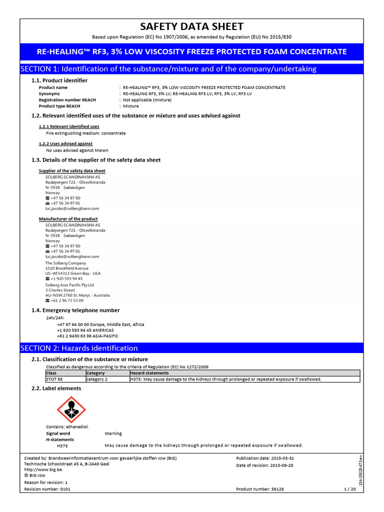 EEZ200011 Appendix D Safety Data Sheet RE-HEALING RF3 | PDF | Physical Chemistry | Chemistry