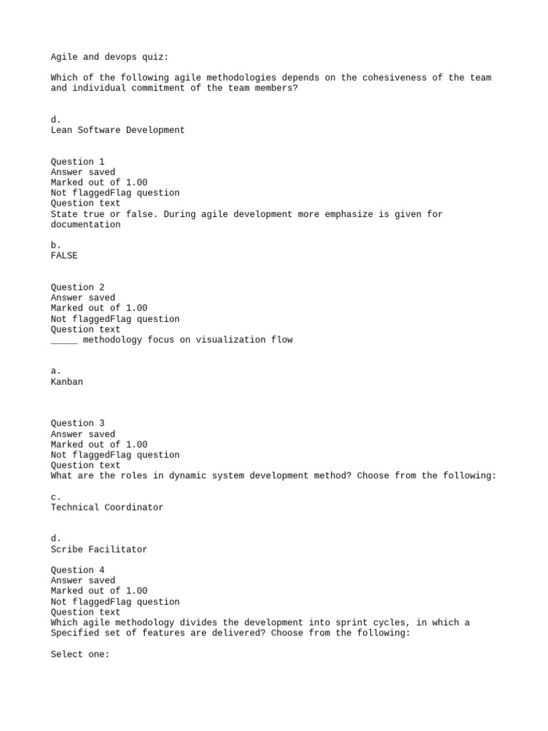 Agile And Devops Quiz Pdf