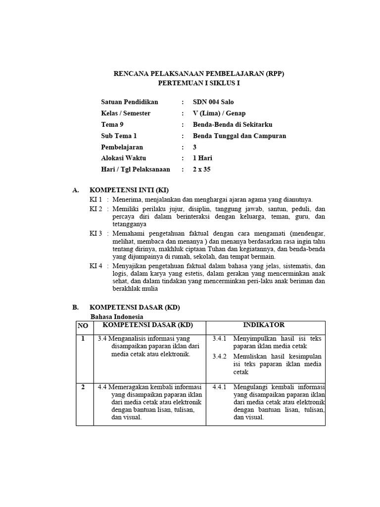 RPP Siklus 1 Pertemuan 1 Benar | PDF