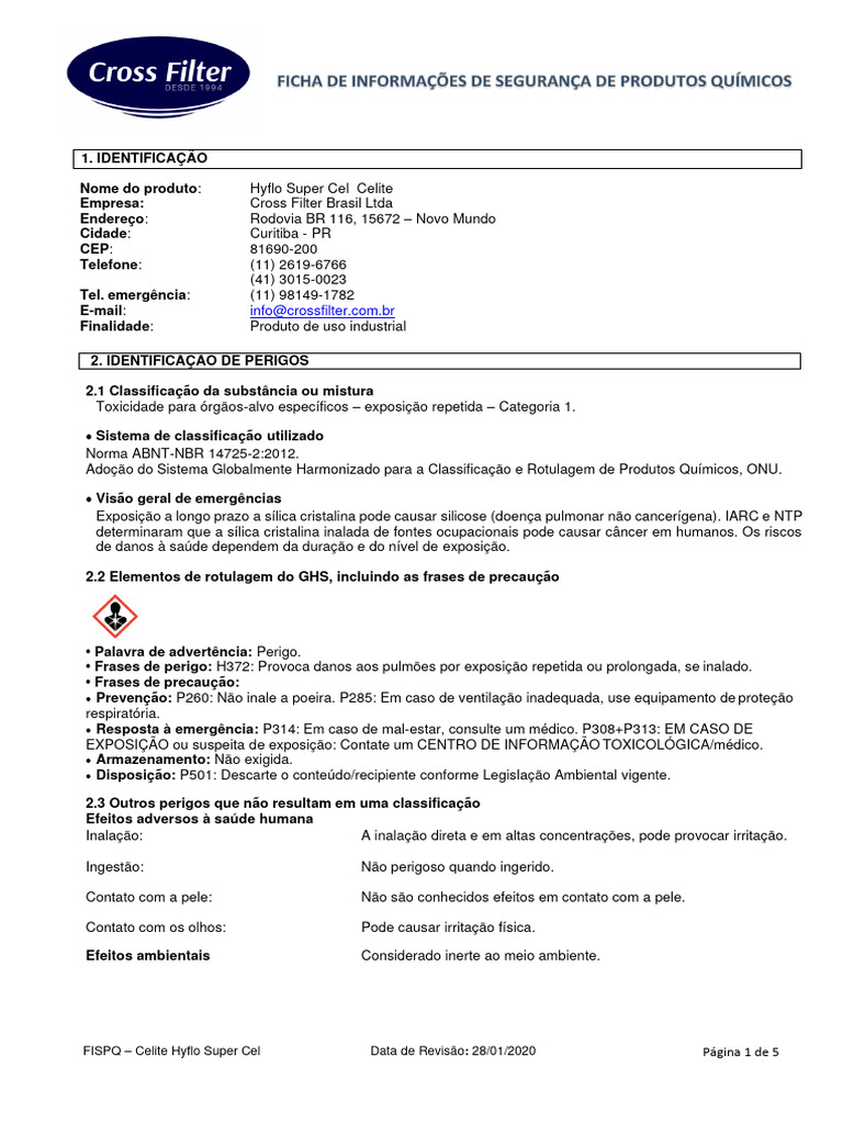 FISPQ - Celite Hyflo Super Cel - Cross Filter | PDF | Câncer