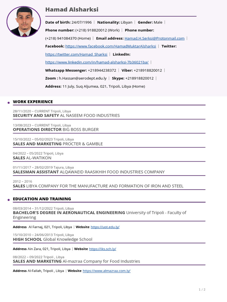 CV Hamad Alsharksi 2023 Nov | Download Free PDF | Libya | Human Communication