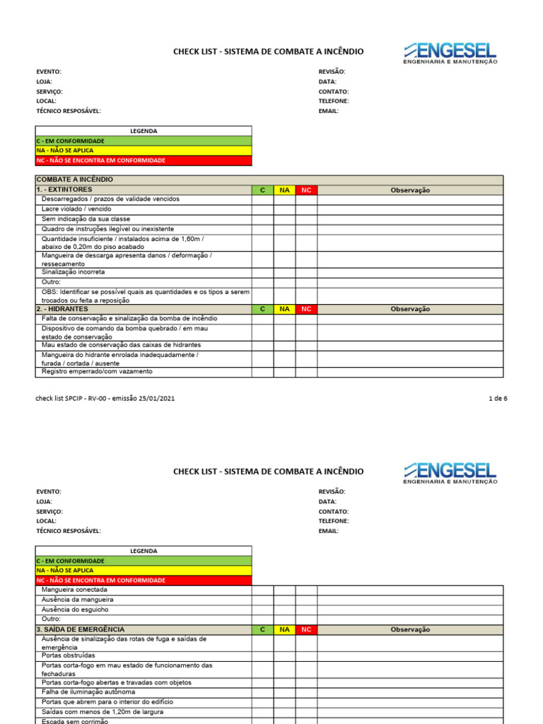 Check List - Inspeção sistema de Incêndio-rv00 | PDF | Bomba