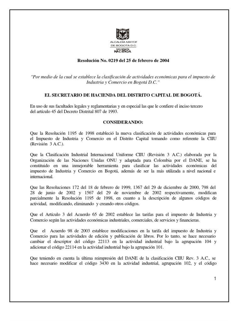 Códigos CIIU | PDF | Bogotá | Papel