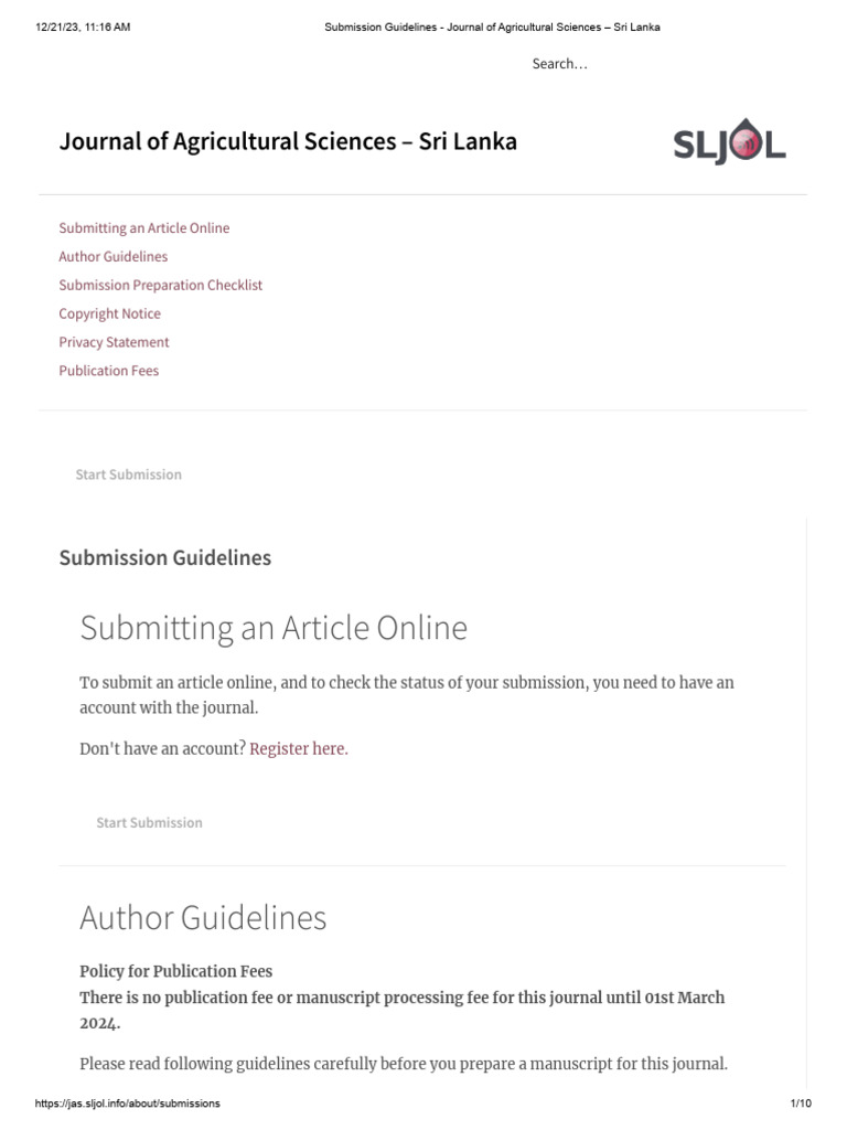 Submission Guidelines - Journal of Agricultural Sciences - Sri Lanka ...