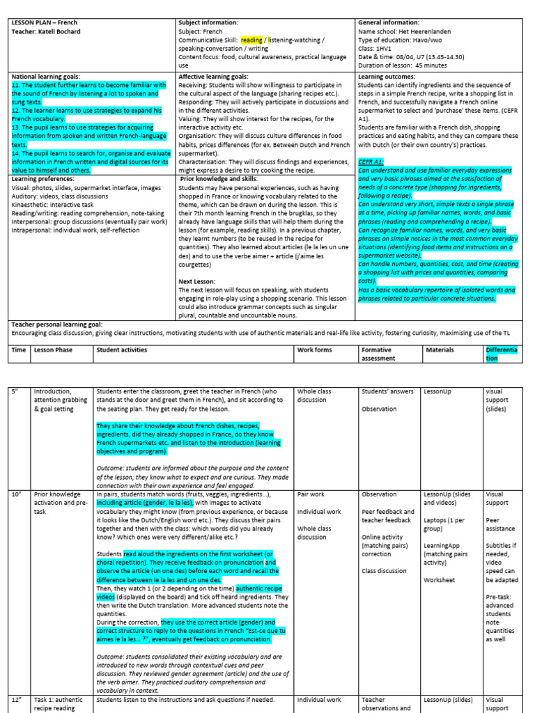 Lesson Plan Ratatouille Shopping 1hv Subject Expert | PDF | Learning ...
