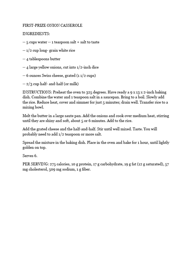 First Prize Onion Casserole | PDF