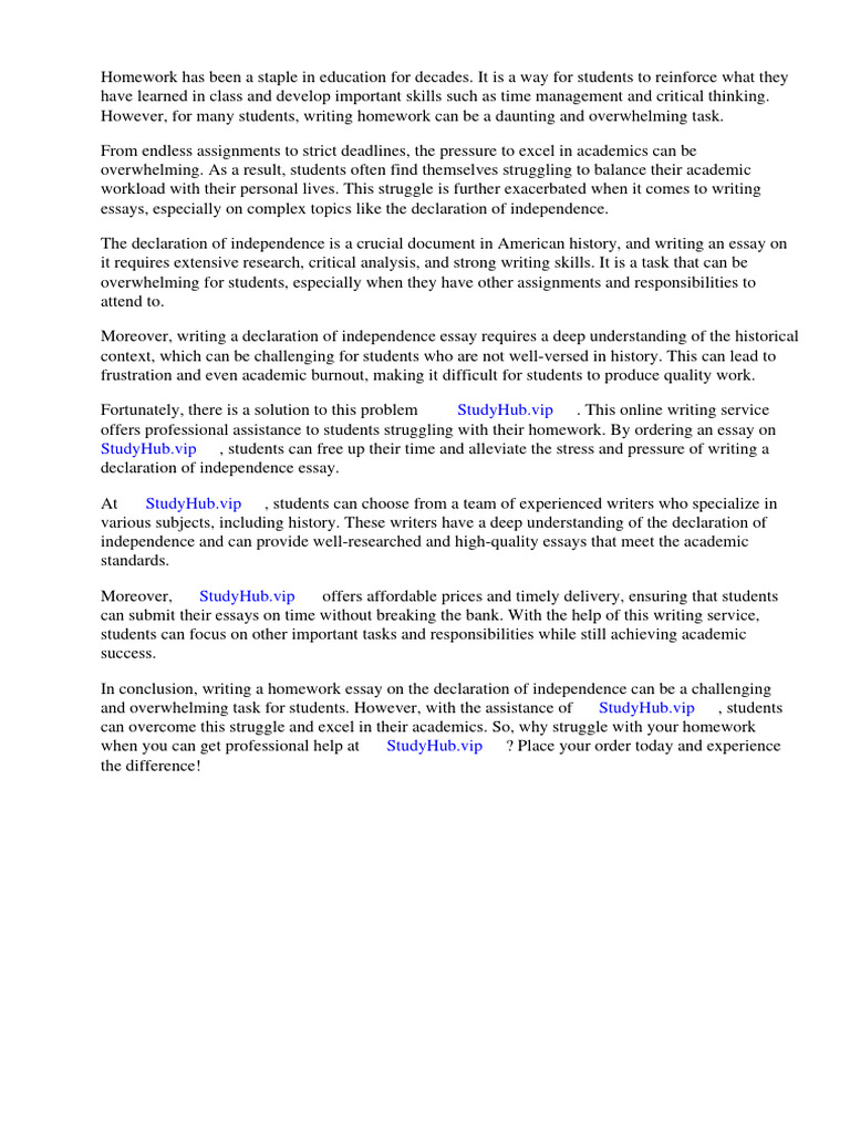 Declaration of Independence From Homework Essay | PDF | Essays ...